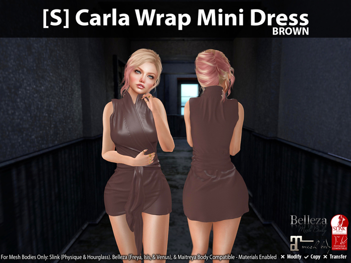 Second Life Marketplace - [S] Carla Wrap Mini Dress Brown
